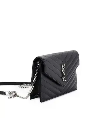 Saint Laurent Classic Monogram Wallet On Chain Matelasse Chevron Leather Small Crossbody Bag - Black
