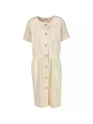 Saint Laurent Button-up Short-sleeve Dress - Neutrals