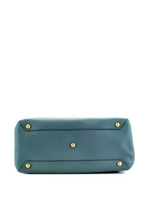 Burberry Medium Banner Tote Leather And House Check Canvas Satchel - Green