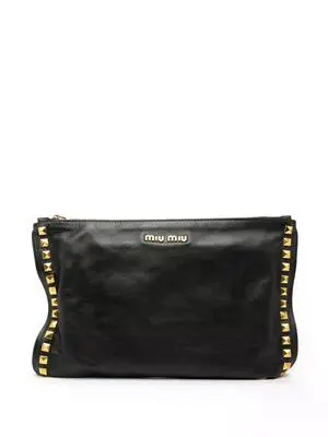 Miu Miu Studded Leather Zip Clutch Bag