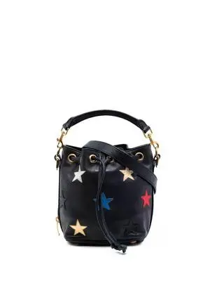 Saint Laurent Small Calfskin Star Patchwork Emmanuelle Bucket Bag Satchel - Black
