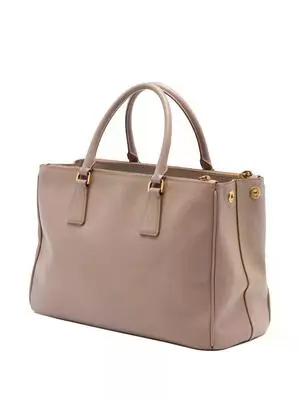 Prada Saffiano Lux Galleria Double Zip Tote Satchel - Brown