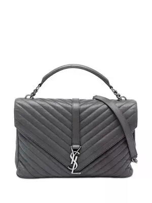 Saint Laurent Large Chevron Sheepskin Monogram College Satchel - Grey