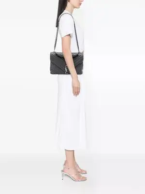 Saint Laurent Large Chevron Sheepskin Monogram College Satchel - Grey