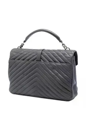Saint Laurent Large Chevron Sheepskin Monogram College Satchel - Grey