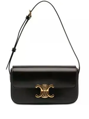 Celine Shiny Calfskin Triomphe Claude Shoulder Bag - Black