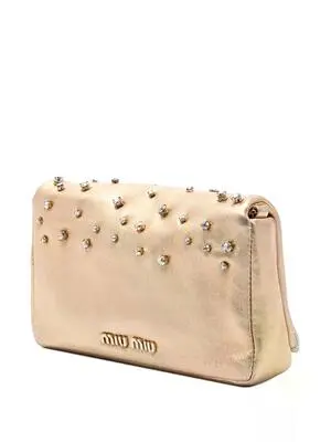 Miu Miu Metallic Nappa Leather Studded Flap Crossbody Bag - Gold