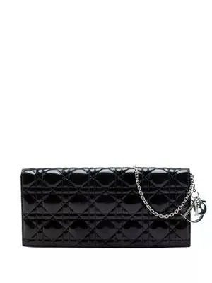Dior Patent Cannage Lady Clutch With Chain - Black