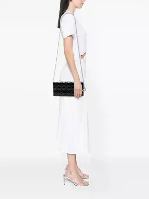 Dior Patent Cannage Lady Clutch With Chain - Black