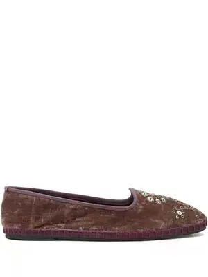 Malìparmi Embroidered Velvet Ballet Flats - Brown