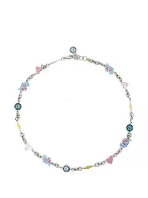 AGNES B. Logo Heart Charm Necklace - Blue