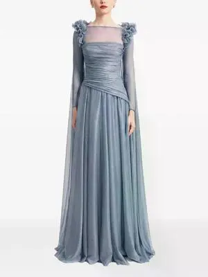 GEMY MAALOUF Dusty Embellished Ruched Gown