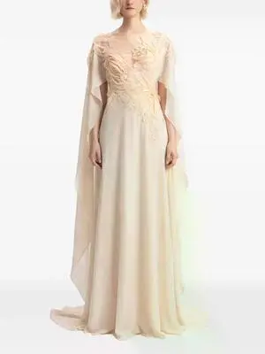 GEMY MAALOUF Embroidered Ruffled-sleeve Dress
