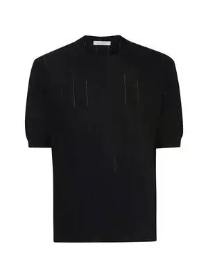 CRUCIANI Pointelle-knit Short-sleeve T-shirt - Blue