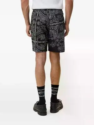 LES DEUX Paisley Print Drawstring Shorts - Black