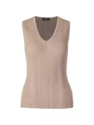 Peserico Ribbed Knit V-neck Sleeveless Top - Neutrals
