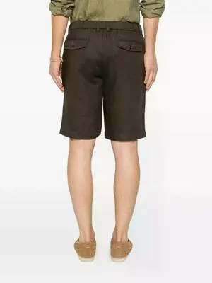 ALLEY DOCKS 963 Chocolate Linen Drawstring Waist Pleated Shorts