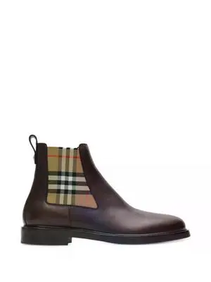Burberry Pembroke Leather Boots With Check Panels - Brown