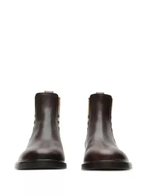 Burberry Pembroke Leather Boots With Check Panels