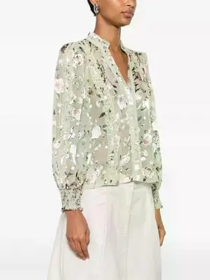 Alice + Olivia Arlette Floral-print Lace Detailing Blouse
