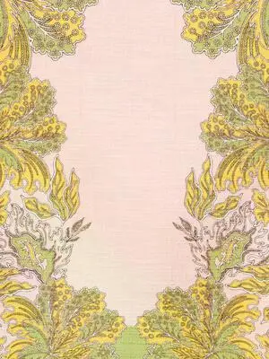 La DoubleJ Swathe" Botanical Print Cotton Top With Feather Trim