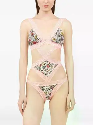 Roberto Cavalli Floral Print Lace Trimmed Swimsuit