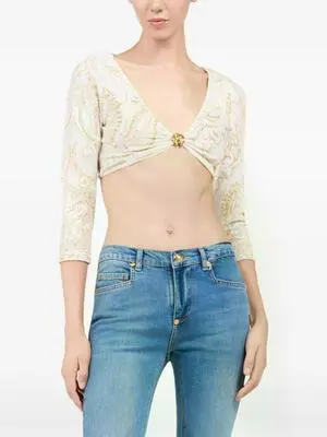 Roberto Cavalli Paisley Print V-neck Cropped Top