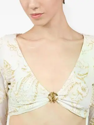 Roberto Cavalli Paisley Print V-neck Cropped Top