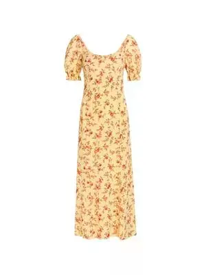 REFORMATION Gloria Floral-print Puff Sleeve Midi Dress - Yellow