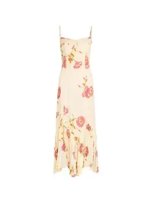 REFORMATION Aiko Floral-print Pleated Midi Dress - Neutrals