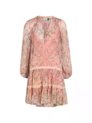 Rixo Paisley-print Ruffled Mini Dress - Pink