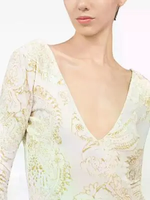 Roberto Cavalli Paisley Print V-neck Bodysuit