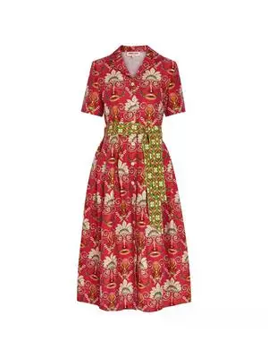 EMPORIO SIRENUSE Claudia Graphic-print Belted Dress - Red