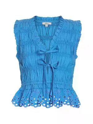Rails Shirred Broderie-anglaise Top - Blue