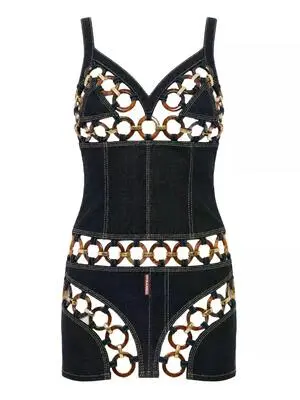 Dsquared2 Denim Mini Dress With Ring Embellishments
