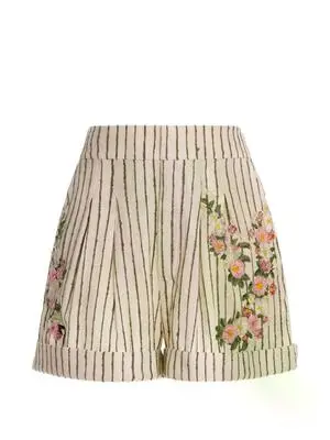 Agua Bendita Rommy Embroidered Striped Tailored Shorts - Neutrals