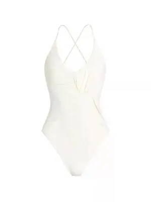 Blumarine Twist-detail Crossover Swimsuit - Neutrals