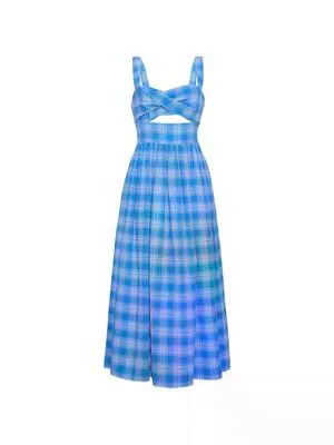 Cara Cara Clover Plaid Seersucker Midi Dress - Blue