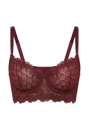 Guess Logo-embroidered Lace-mesh Bra - Red