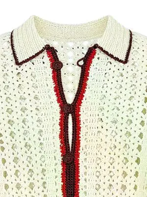FORTE_FORTE White Crochet Knit Short-sleeve Shirt