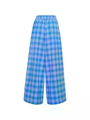 Cara Cara Plaid Pattern Pleated Wide-leg Cotton Trousers