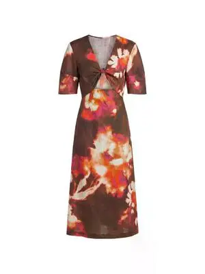 Liviana Conti Floral-print Cut-out Midi Dress - Brown
