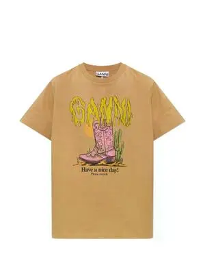 GANNI Graphic Print T-shirt - Neutrals