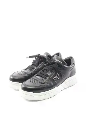 Prada Logo Plate Leather Sneakers