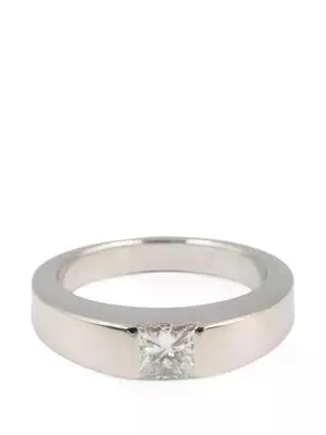 Cartier 18k White Gold Diamond Tank Ring - Silver