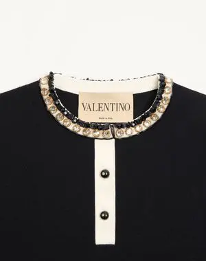 Valentino Garavani Embroidered Stretch Viscose Dress With Embellished Collar
