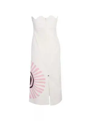 CALA DE LA CRUZ Strapless Graphic Print Midi Dress