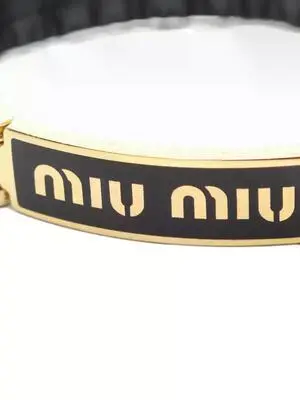 Miu Miu Logo Plaque Ruched Leather Bracelet
