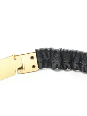 Miu Miu Logo Plaque Ruched Leather Bracelet