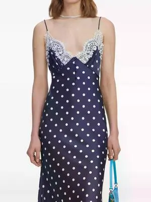 SELF-PORTRAIT Polka-dot Lace-trim Midi Dress